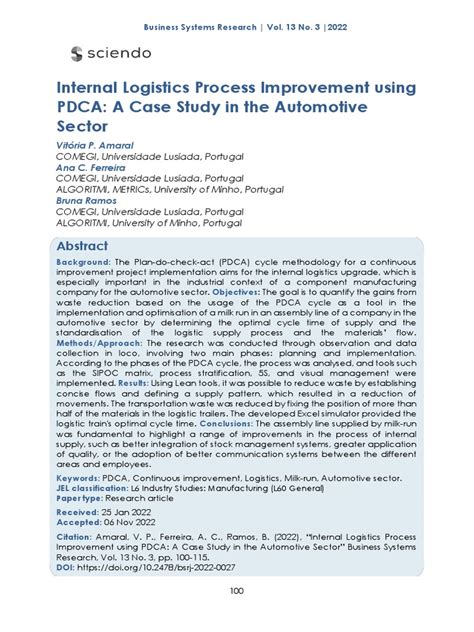 Internal Logistics Process Improvement Using Pdca Pdf Logistics Lean Manufacturing