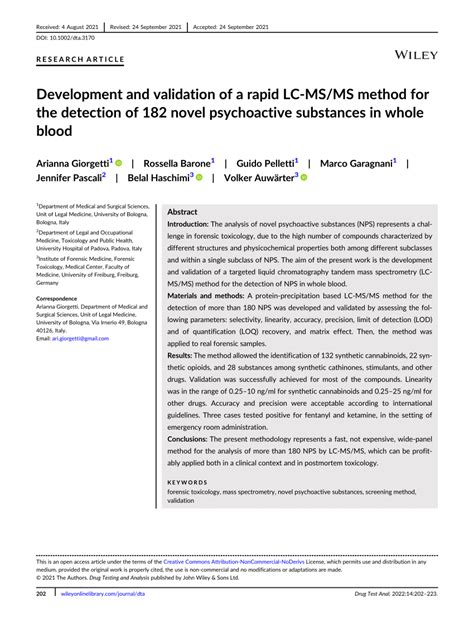 Pdf Development And Validation Of A Rapid Lc‐msms Method For The Detection Of 182 Novel