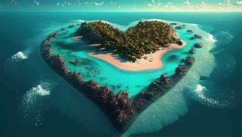 Heart Shaped Island Paradise Symbolizing Love And Romantic Getaway