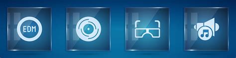 Set Edm Electronic Dance Music Vinyl Disk Glasses And Speaker Volume Square Glass Panels Vector