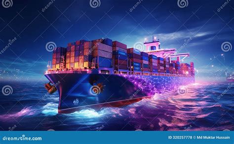 Aerial Side View Of Cargo Ship Carrying Containers From Depot Stock