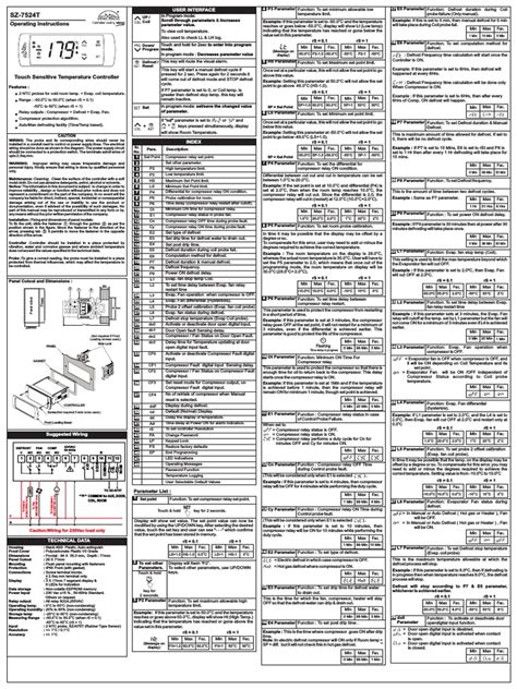 User Interface And Operating Instructions For The Sz 7524t Touch