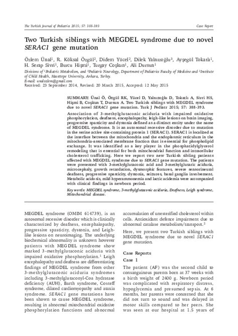 Pdf Two Turkish Siblings With Megdel Syndrome Due To Novel Serac1