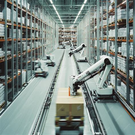 A Fully Automated Warehouse With Robots Handling Inventory Storage And Retrieval Premium Ai