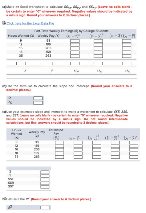 A Make An Excel Worksheet To Calculate SSxx SSy Chegg Com