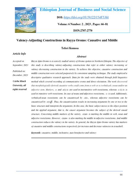 Valency Adjusting Constructions In Rayya Oromo Pdf Morphology