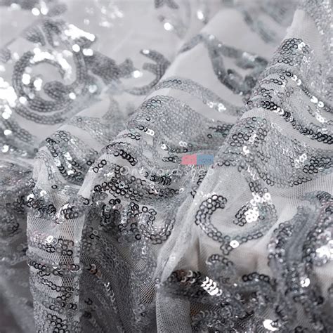 Beautiful Geometric Silver Sequin Fabric For Gowns Oneyard