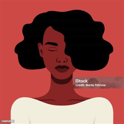 아름 다운 아프리카 여자 감은 눈을 가진 전체 얼굴 초상화 젊은 여성 추상 아바타입니다 벡터 일러스트 레이 션 눈 감기에 대한 스톡 벡터 아트 및 기타 이미지 Istock