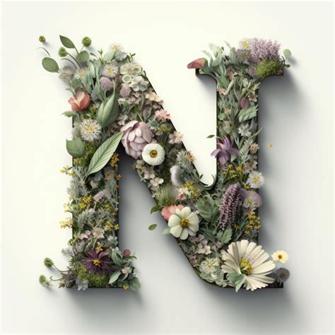 Letra N Decorada Con Flores De Primavera Ai Generativo Foto Premium