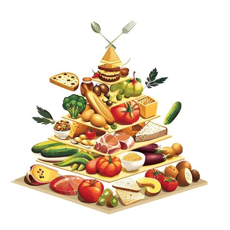 Food Pyramid Illustration With Different Types Of Food Healthy Diet
