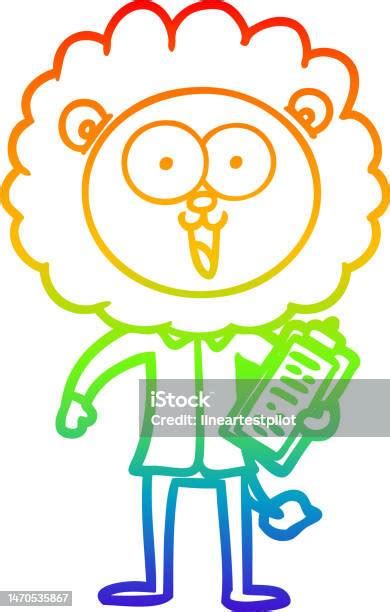 Dessin Au Trait Dégradé Arcenciel Dun Lion De Dessin Animé Heureux