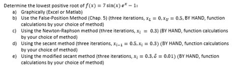 Solved Determine The Lowest Positive Root Of F X 7 Sin X