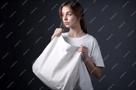 Mulher Com Sacola Branca Mulher Segurando Bolsa Mock Up Modelo Para