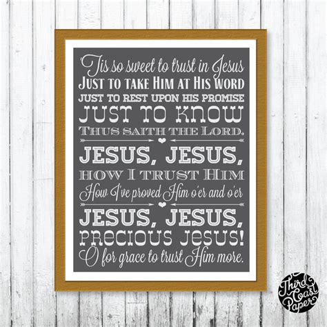 Tis So Sweet To Trust In Jesus Typographic Hymn Subway Print Etsy