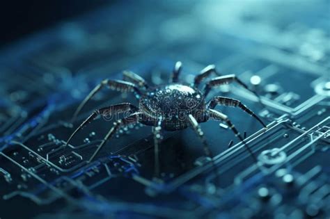 Spider On The Circuit Board D Illustration Computer Background Stock Illustration