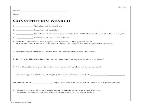 Constitution Search Lesson Plan For 4th 8th Grade Lesson Planet