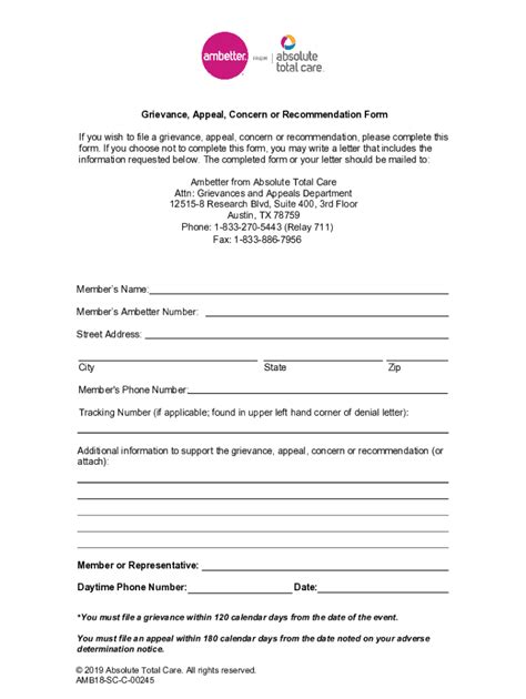 Fillable Online SC Member Grievance Appeal Concern Or