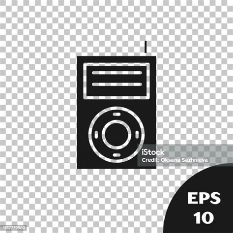 투명 한 배경에 격리 블랙 음악 Mp3 플레이어 아이콘 휴대용 음악 장치 벡터 일러스트레이션 0명에 대한 스톡 벡터 아트 및