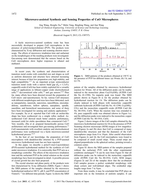 Pdf Microwave Assisted Synthesis And Sensing Properties Of Cuo Microspheres