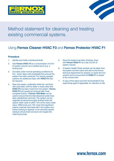 Method Statement Cleaning And Treating New Commercial Systems Pdf