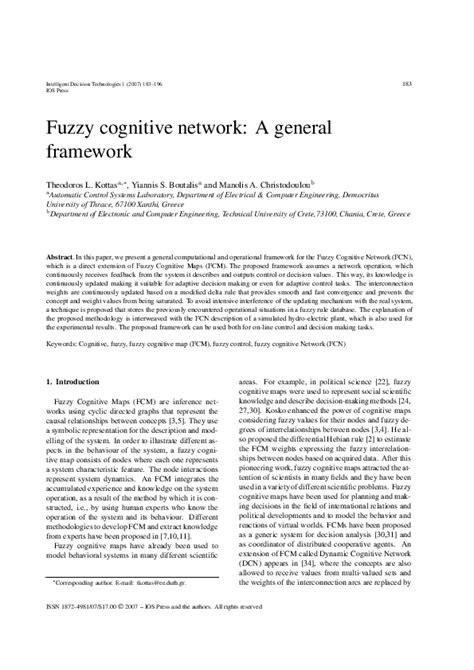 Pdf Fuzzy Cognitive Network A General Framework