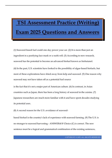 Tsi Assessment Practice Writing Exam 2025 Questions And Answers Tsi