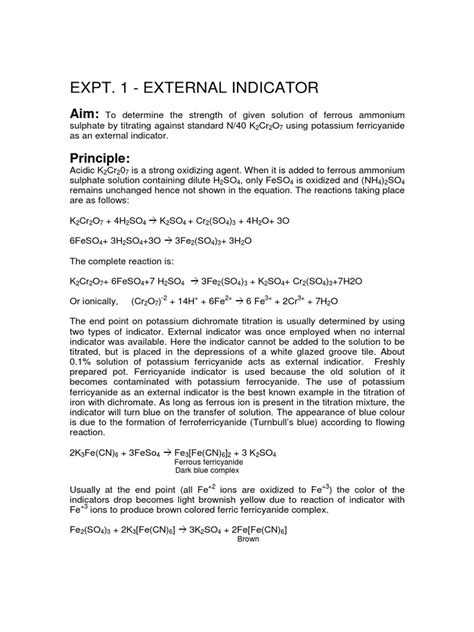 Exp 1 External Indicator Pdf Titration Chemistry