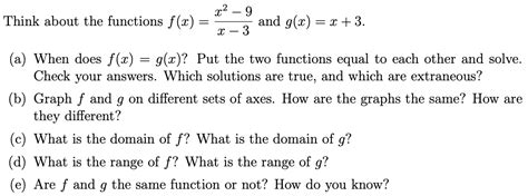 Solved x² 9 Think about the functions f x and g x x Chegg com