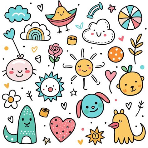 Cute Doodle Characters And Objects Fun And Whimsical Premium Ai