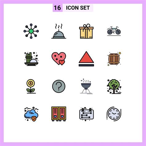 16 Thematic Vector Flat Color Filled Lines And Editable Symbols Of