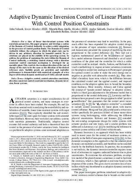 pdf adaptive dynamic inversion control of linear plants with control