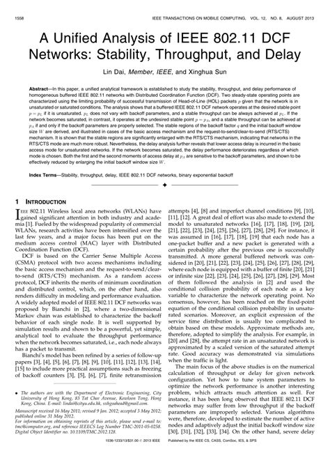 PDF A Unified Analysis Of IEEE DCF Networks Stability Throughput And Delay