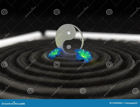 Glowing Yinyang Symbol In A Zen Garden Stock Illustration