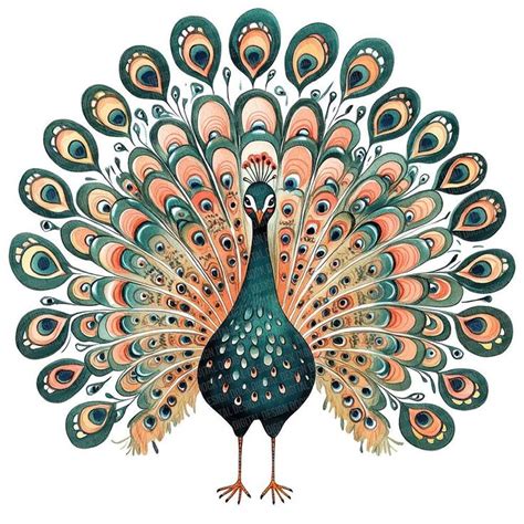 Peacock Png Clip Art 12x Folk Art Front Facing Peacock Clipart Set Printable Watercolor Clip