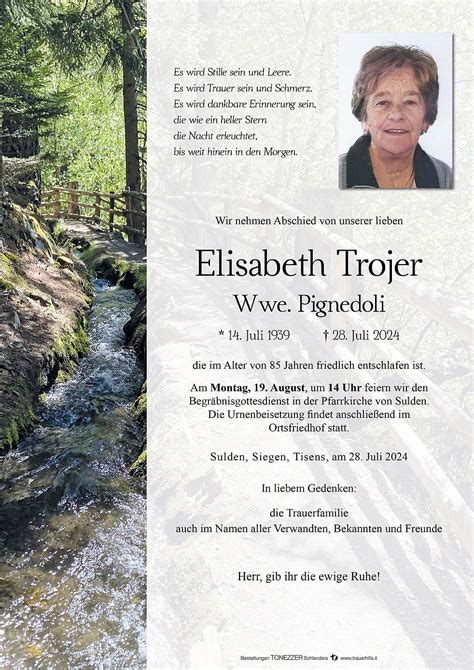 Elisabeth Trojer Aus Stilfs Trauerhilfeit Das Südtiroler Gedenkportal