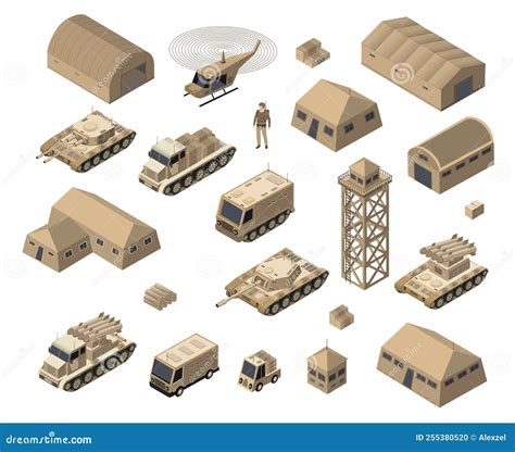 Set Of Army Armed Troop Isometric Armed Military Transport Objects Stock Vector Illustration