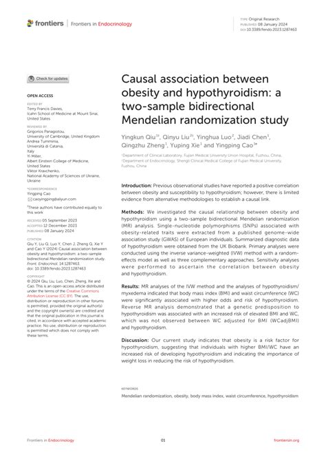 Pdf Causal Association Between Obesity And Hypothyroidism A Two Sample Bidirectional