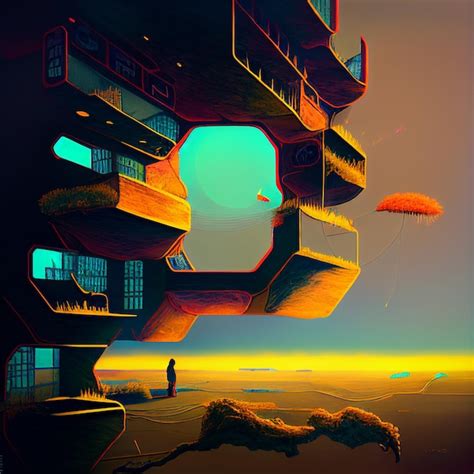 Premium Ai Image Illustration Of A Man Flying A Kite In Front Of A Building Generative Ai