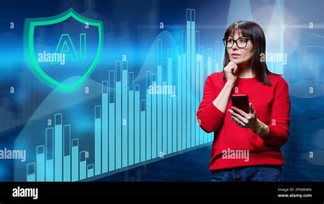 Serious Woman Looking At Statistical Graphs Using Artificial