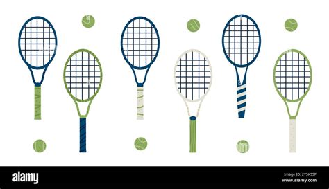 Tennis Rackets And Balls Set Isolated On White Background Vector Hand