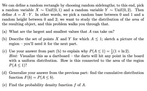 Solved We Can Define A Random Rectangle By Choosing Random Chegg