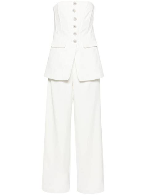 Self Portrait Strapless Wide Leg Jumpsuit In White Modesens