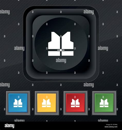 Working Vest Icon Symbol Set Of Five Colorful Stylish Buttons On Black Texture For Your Design