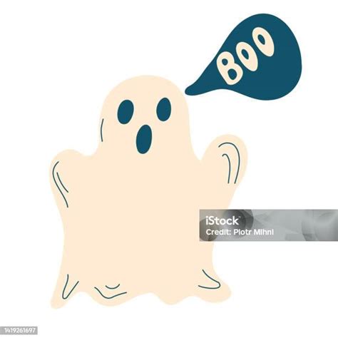 할로윈의 유령 유령은 당신의 휴일 장식을 위해 Boo를 비명을 지른다 흰색 배경에 고립 된 해피 할로윈 벡터 만화 일러스트 레이 션 사탕주면 안 잡아먹지에 대한 스톡 벡터