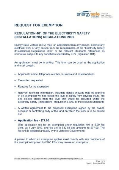 Electrical Exemption Form September 2013 Energy Safe Victoria