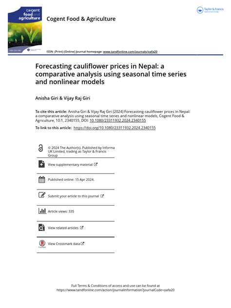Forecasting Cauliflower Prices In Nepal A Comparative Analysis Using Seasonal Time Series And