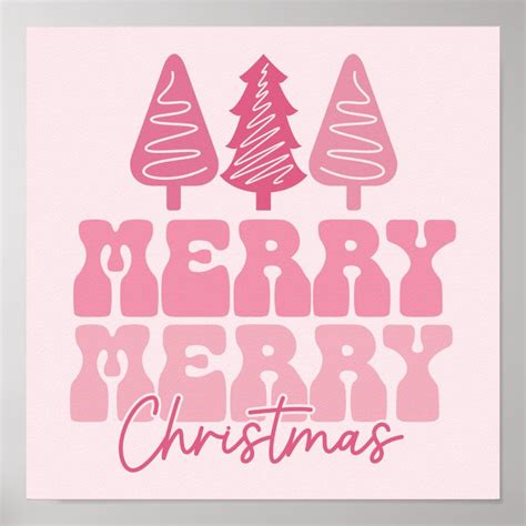 Merry Merry Christmas Pink Holiday Design Poster Pink Christmas