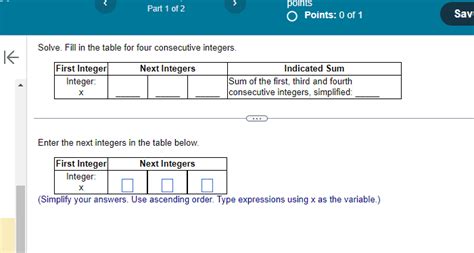 solved solve fill in the table for four consecutive