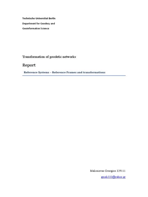 Report Transformation Of Geodetic Networks Download Free Pdf Geodesy Cartesian