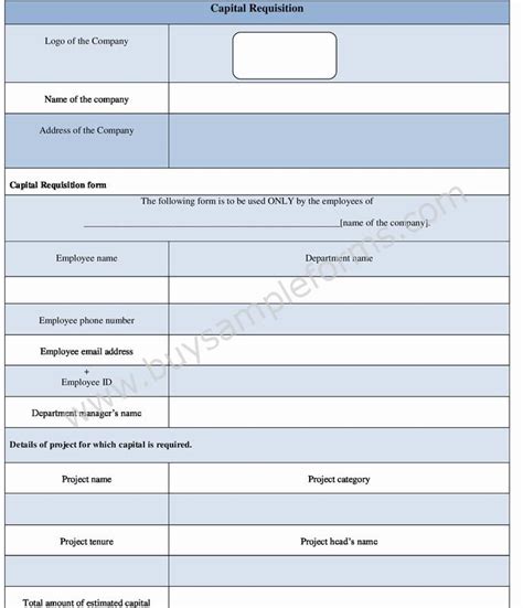 Capital Requisition Form Template In Word Format Sample Forms
